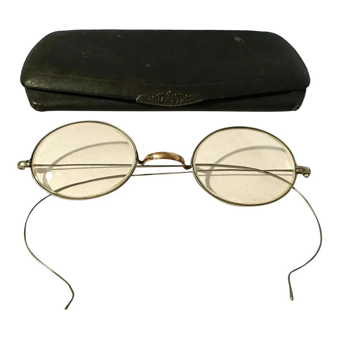Antique Victorian Platinoid Spectacles/glasses W/period Case - Mid 19th ...