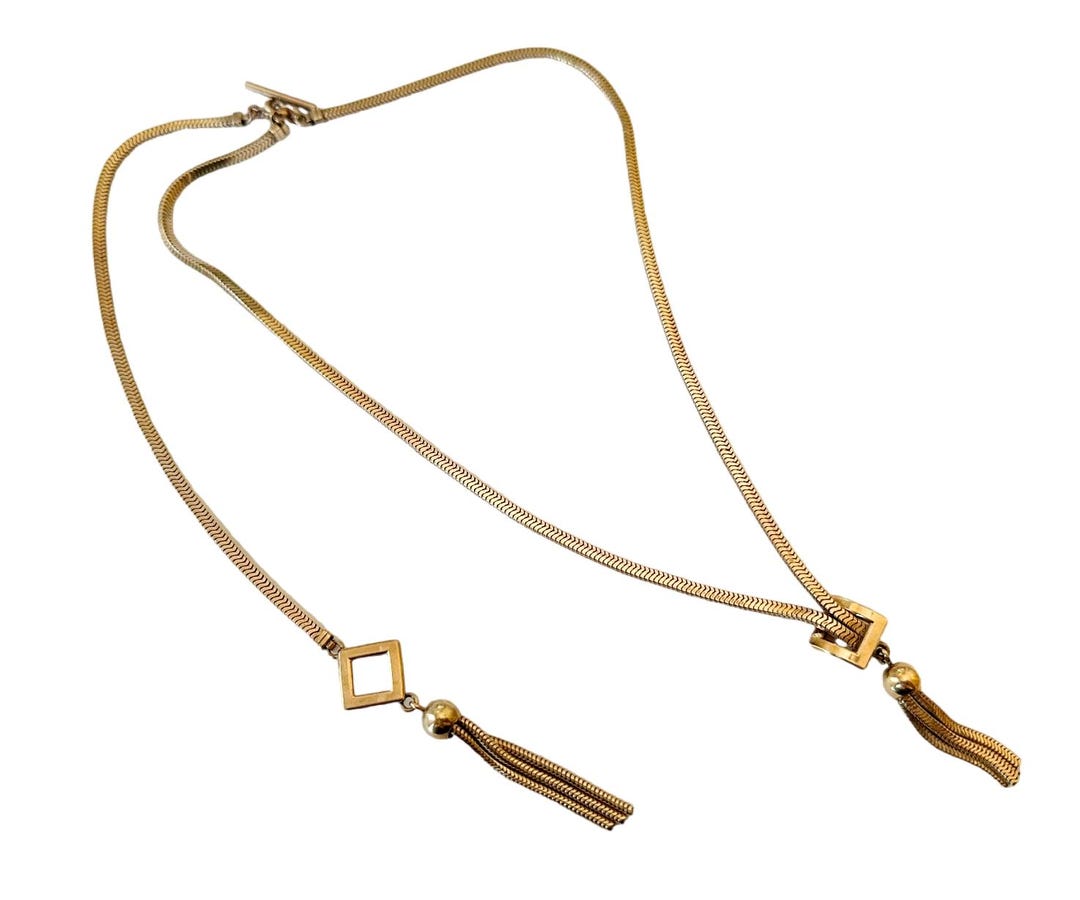 Vintage 1940s Forstner 12K Rolled Gold Back Drop Tassel Snake Chain ...