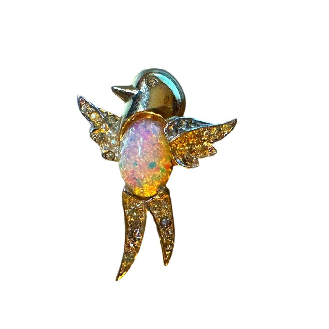 Vintage Marcel Boucher Jelly Belly Bird Brooch: Gold Plated Rhinestone ...