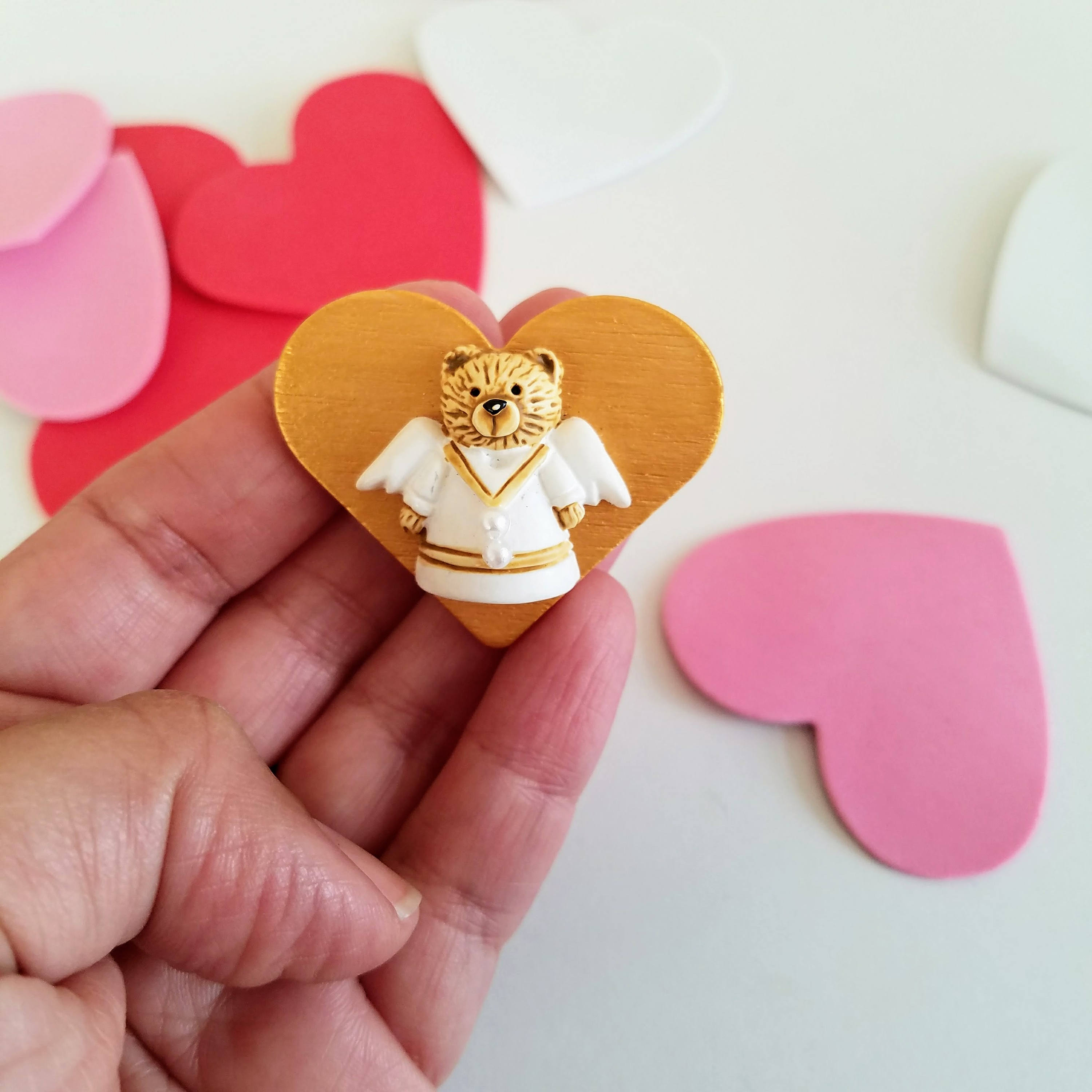 Cute Bear Pin Vintage Bear Pin| Wood Teddy Bear Pin | Angel Bear ...