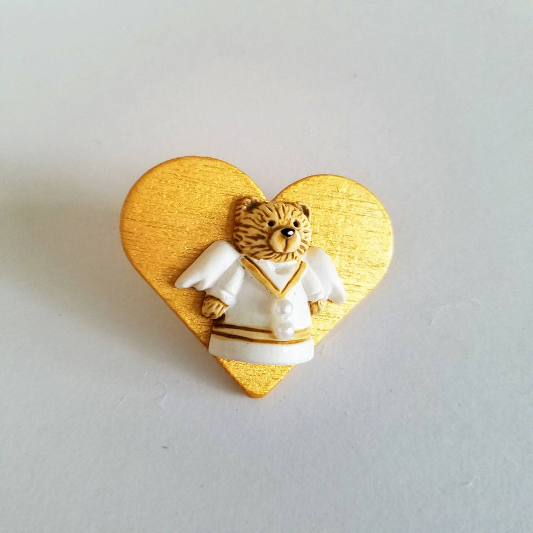 Cute Bear Pin Vintage Bear Pin| Wood Teddy Bear Pin | Angel Bear ...