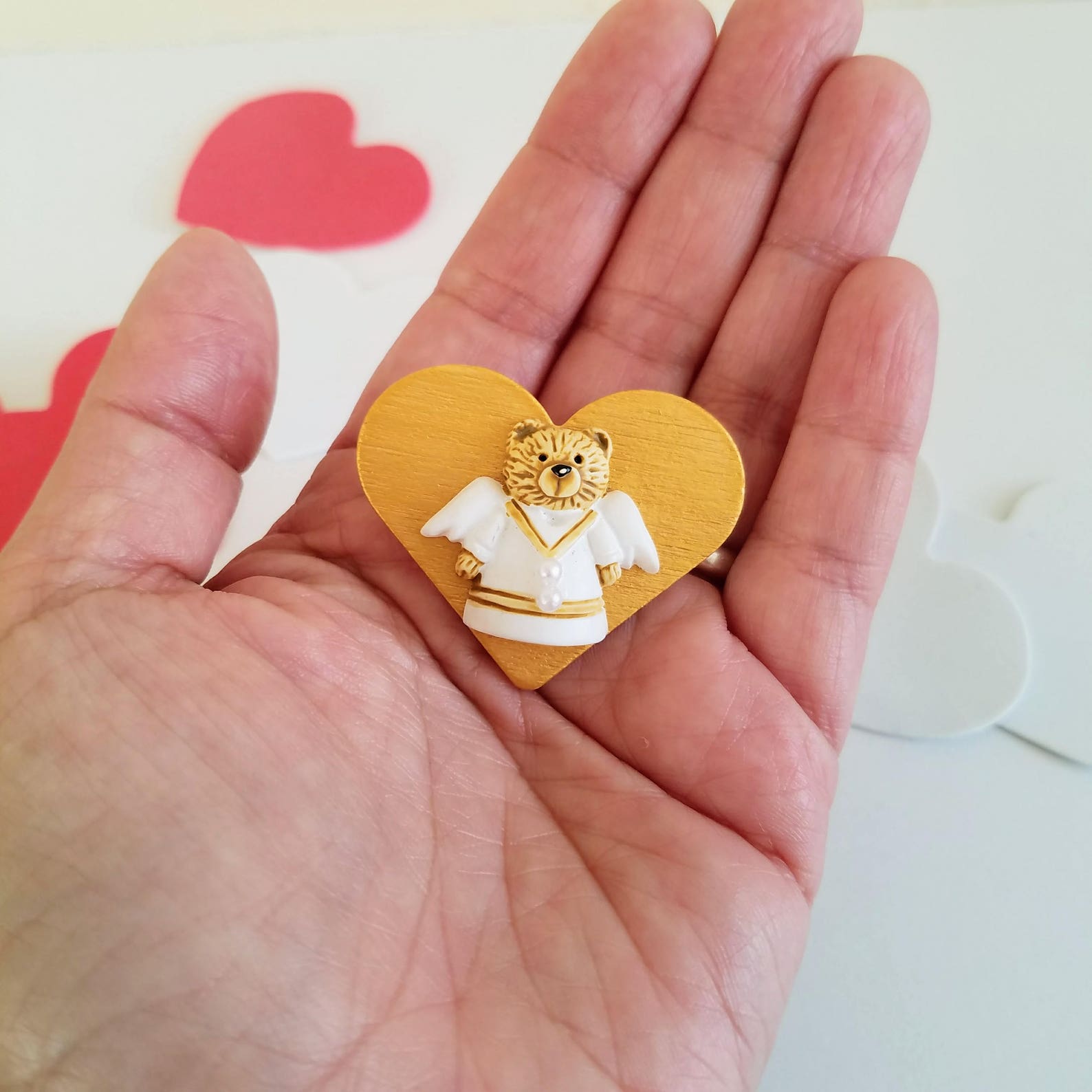 Cute Bear Pin Vintage Bear Pin| Wood Teddy Bear Pin | Angel Bear ...