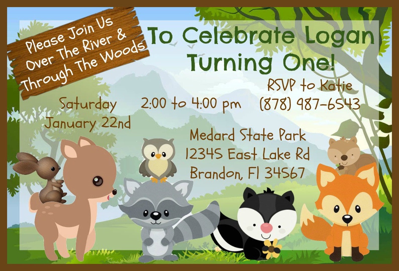 Woodland Forest Animal Party Invitation Baby Shower or Birthday ...