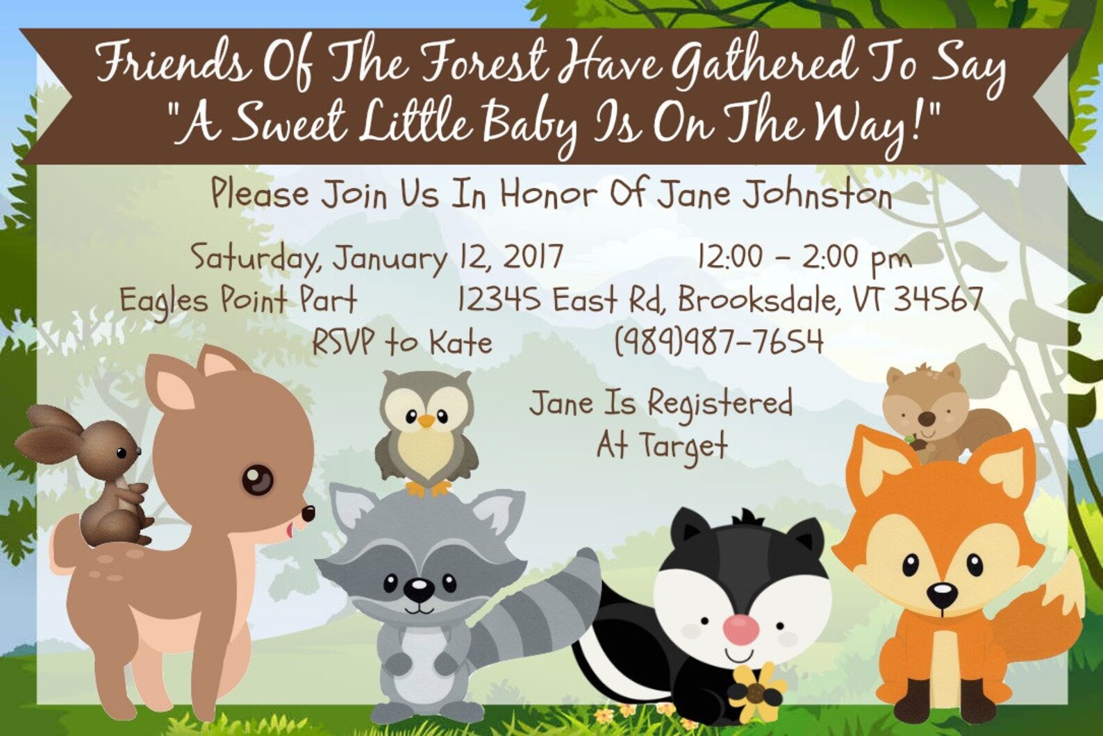 Woodland Forest Animal Party Invitation Baby Shower or Birthday ...