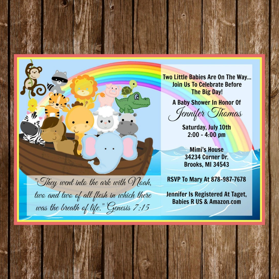 Noah's Ark Twin Religious Baby Shower Invitation Download - Etsy