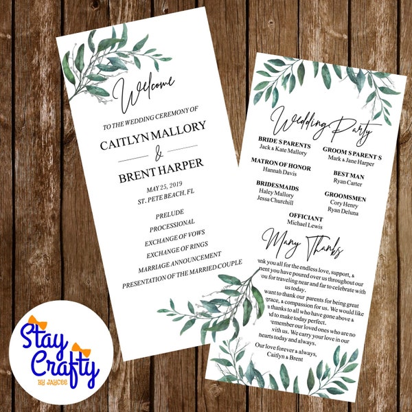 Rustic Wedding Program - Etsy
