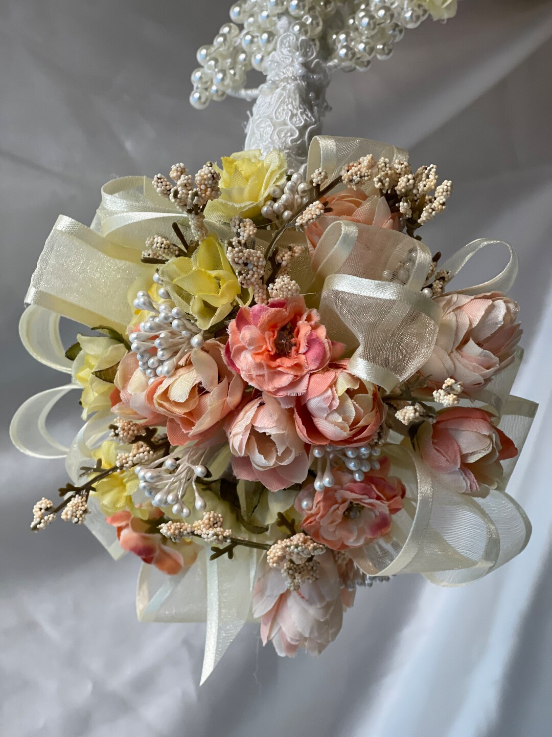 Wedding Lasso With Ivory White Pearls and Pink and Yellow Natural ...