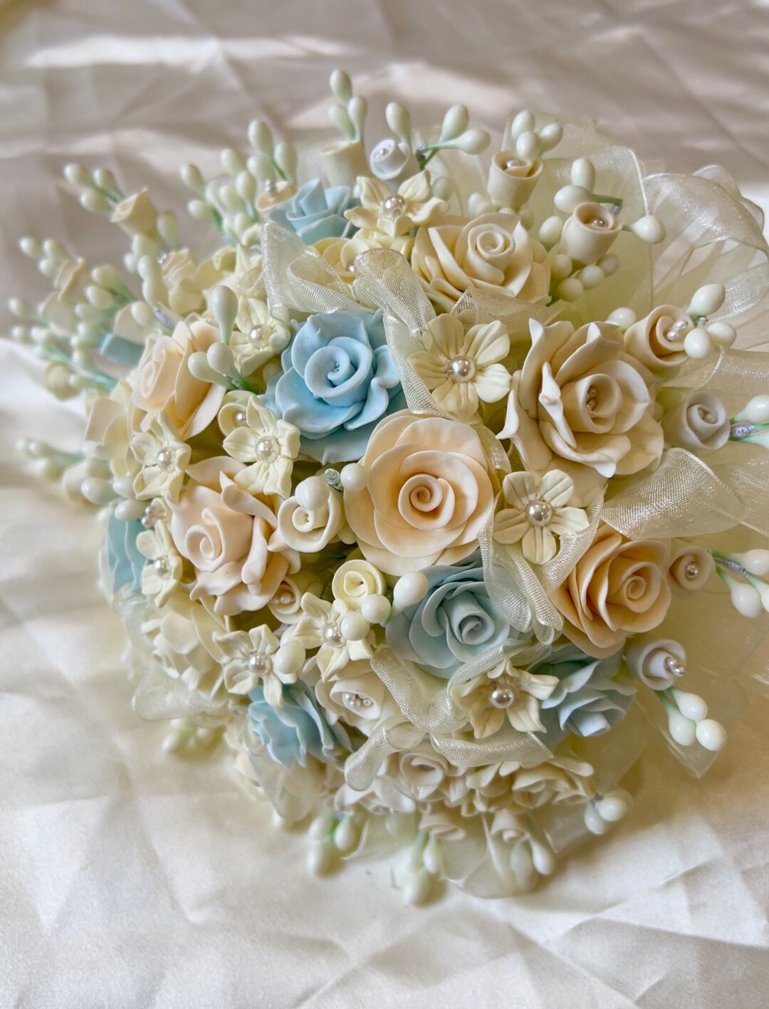 Cascade Bridal Bouquet | Pastel Azahares | Wax Petals Azarares, Faux ...