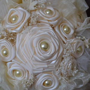 Wedding Bouquet - Original and One of a Kind - Satin Flowers With Pearl ...