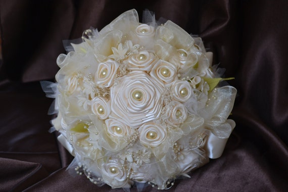 Wedding Bouquet Original and One of a Kind Satin Flowers | Etsy