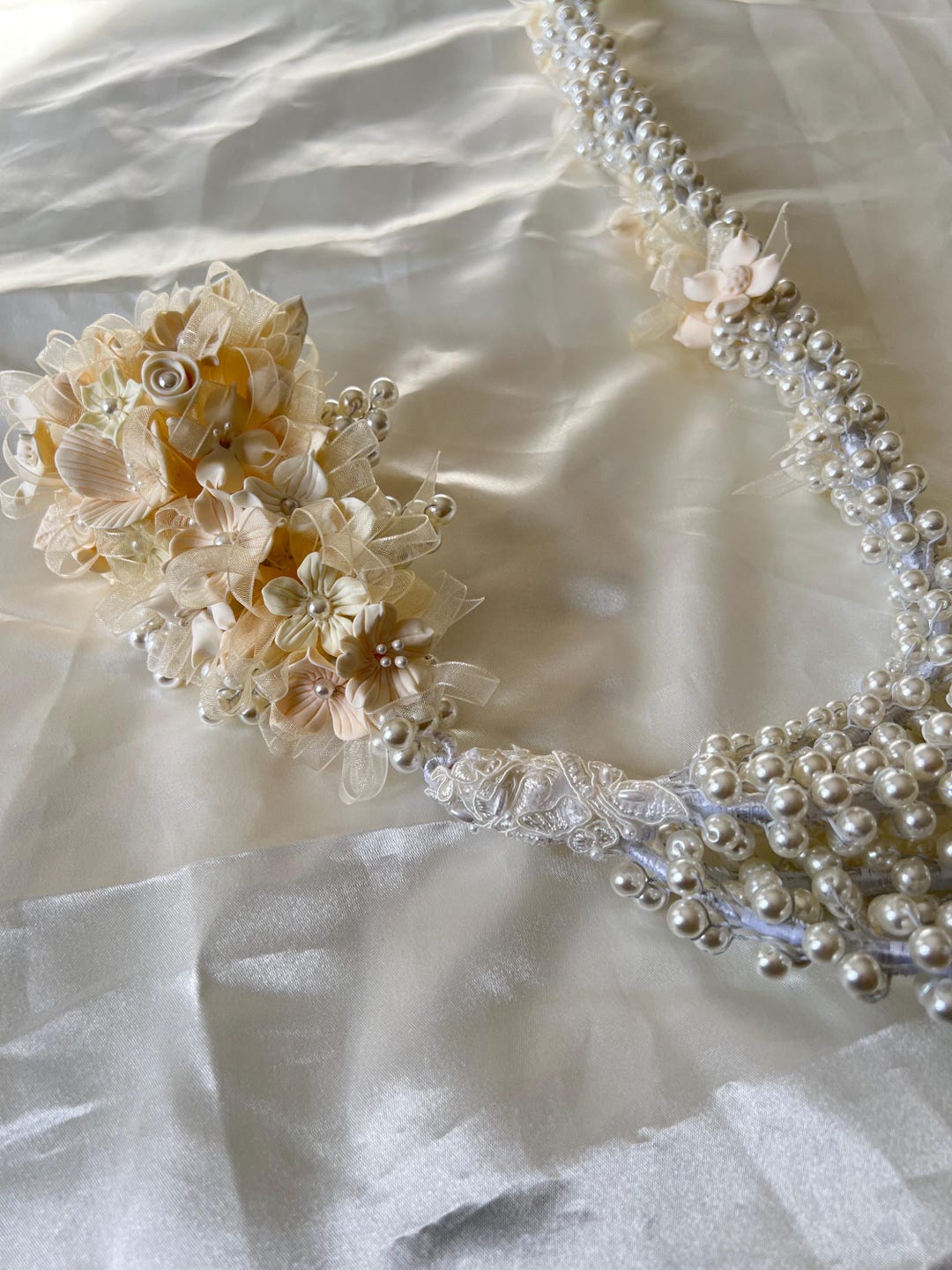 Wedding Lasso White Pearls White Flowers Ornamental No-cross Lazo De ...