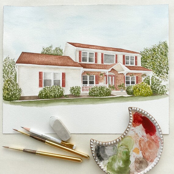 Custom Watercolor House / Building Portrait Housewarming | Etsy