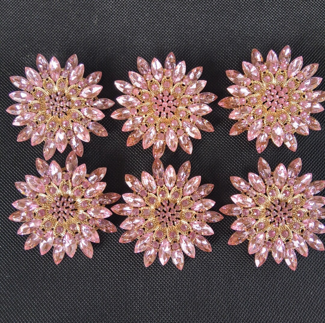 6 Beautiful Vintage Style Pretty Pink Crystal Sunflower Brooch Wedding ...