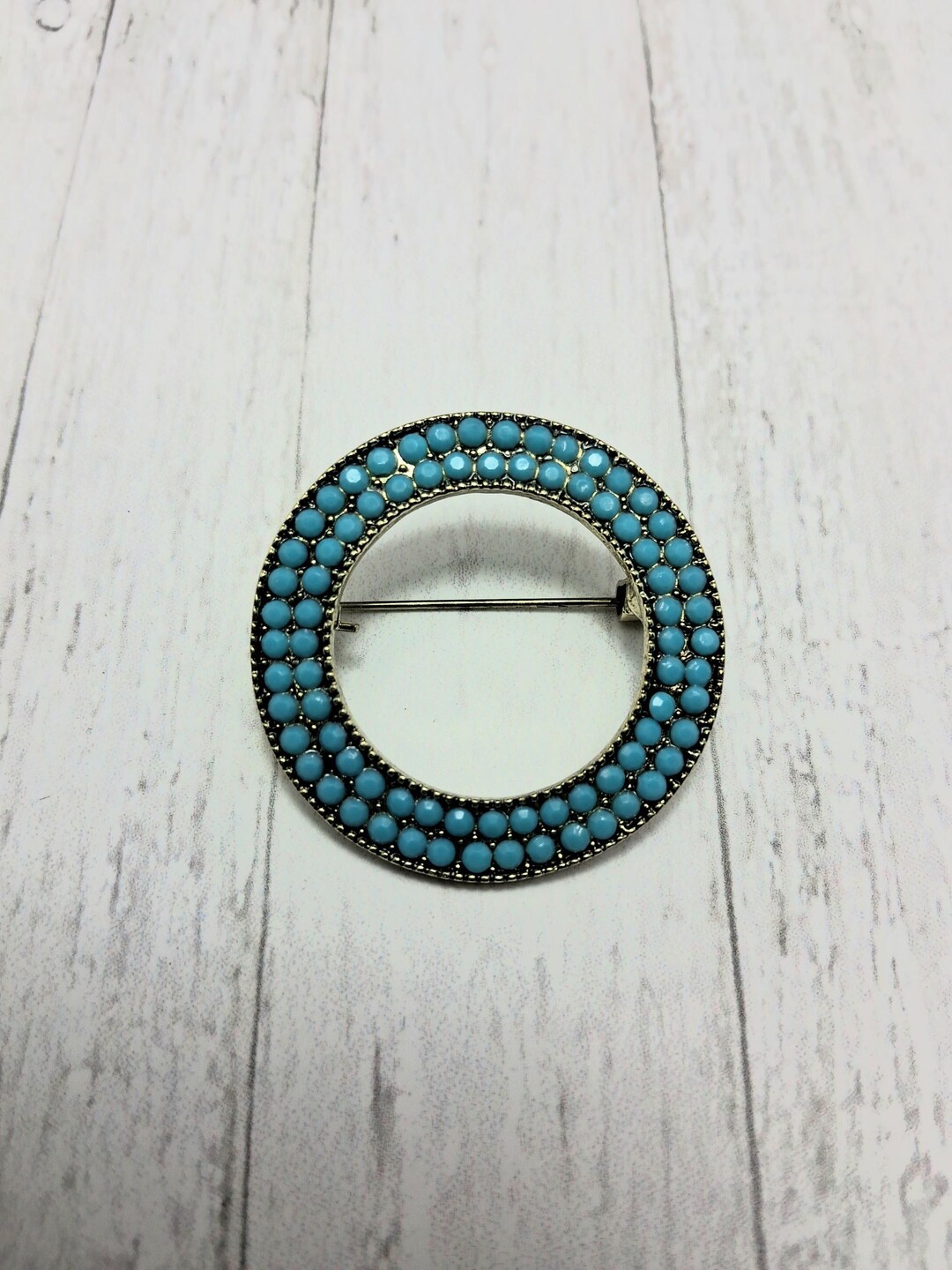 Boho Turquoise Blue Circle Brooch - Gold Tone Vintage Style Pin - Etsy