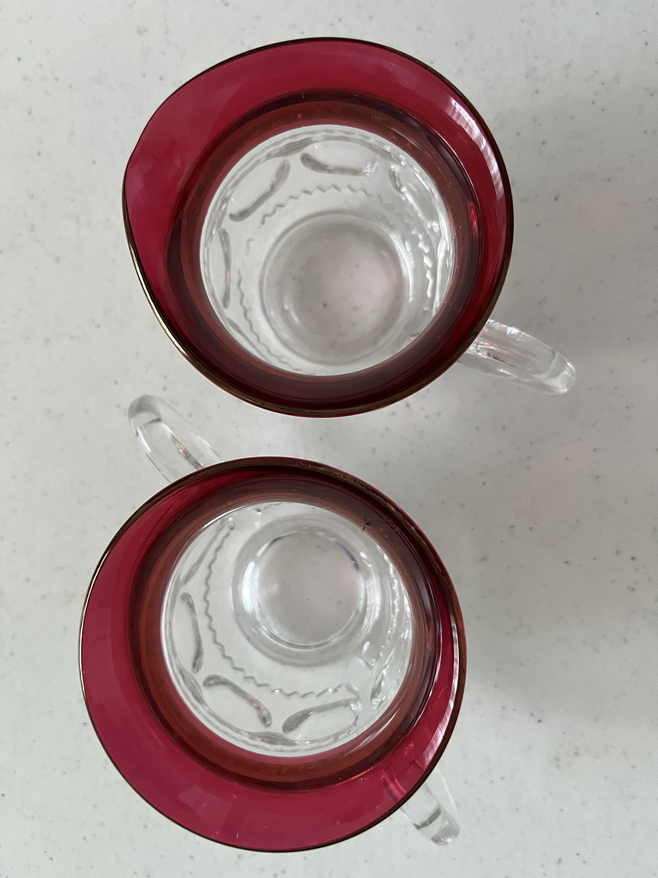 Ruby Flash Kings Crown Creamer and Sugar, Thumbprint, Vintage Glassware ...