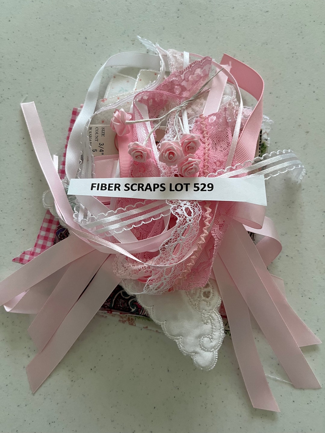 Pink Slow Stitch, Snippets, Fabric Scraps/lace/bows/ribbons/buttons ...