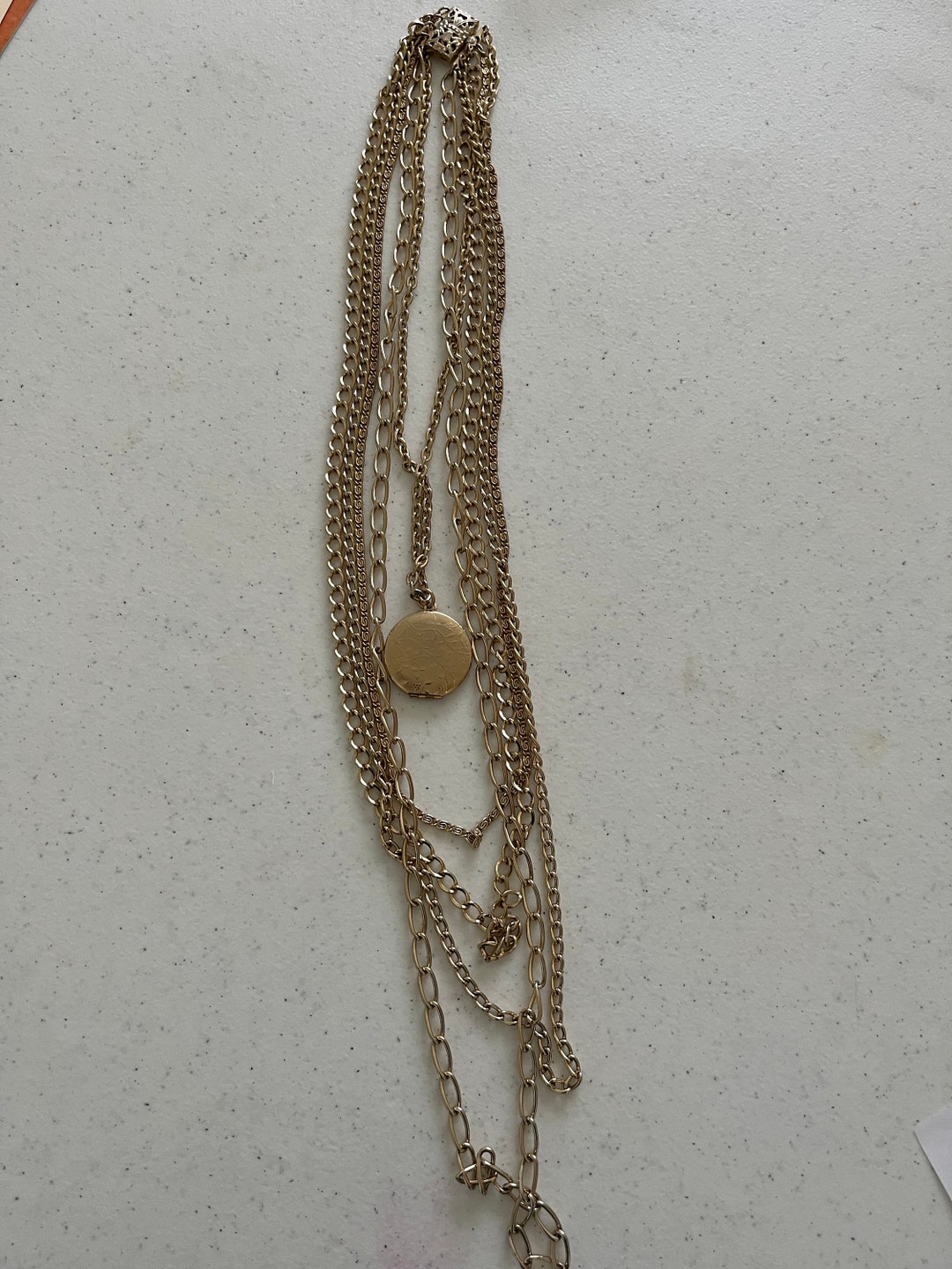 Multi Strand Chain Necklace With Locket Floral Design - Etsy