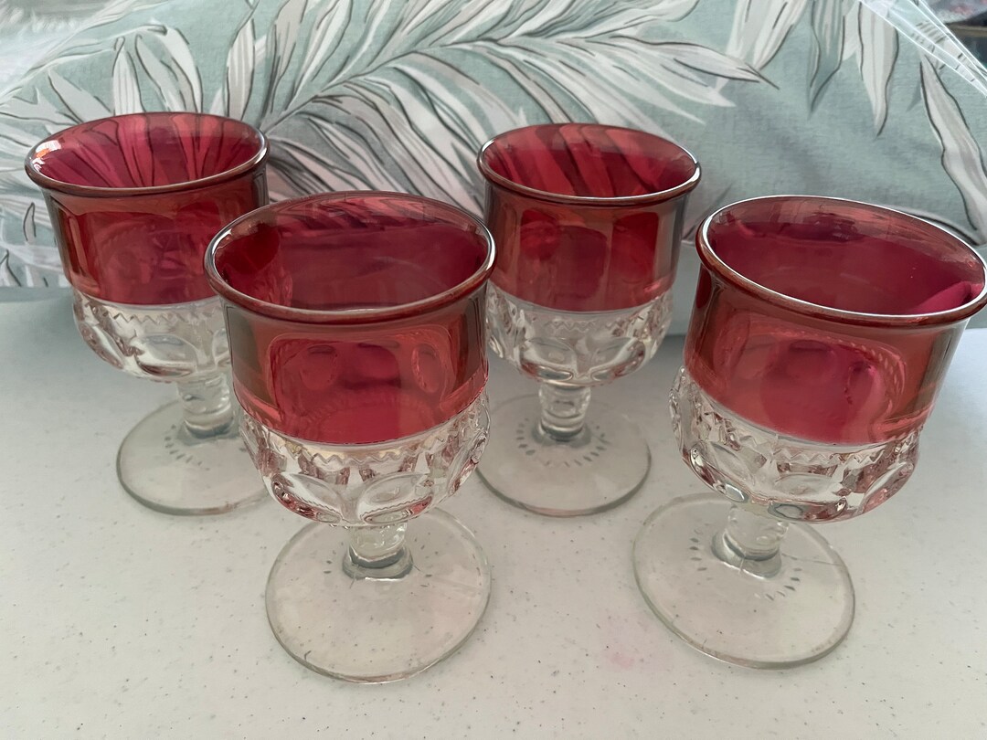 Set of 4 Ruby Flash Kings Crown Goblets 5.5 Inch Thumbprint - Etsy