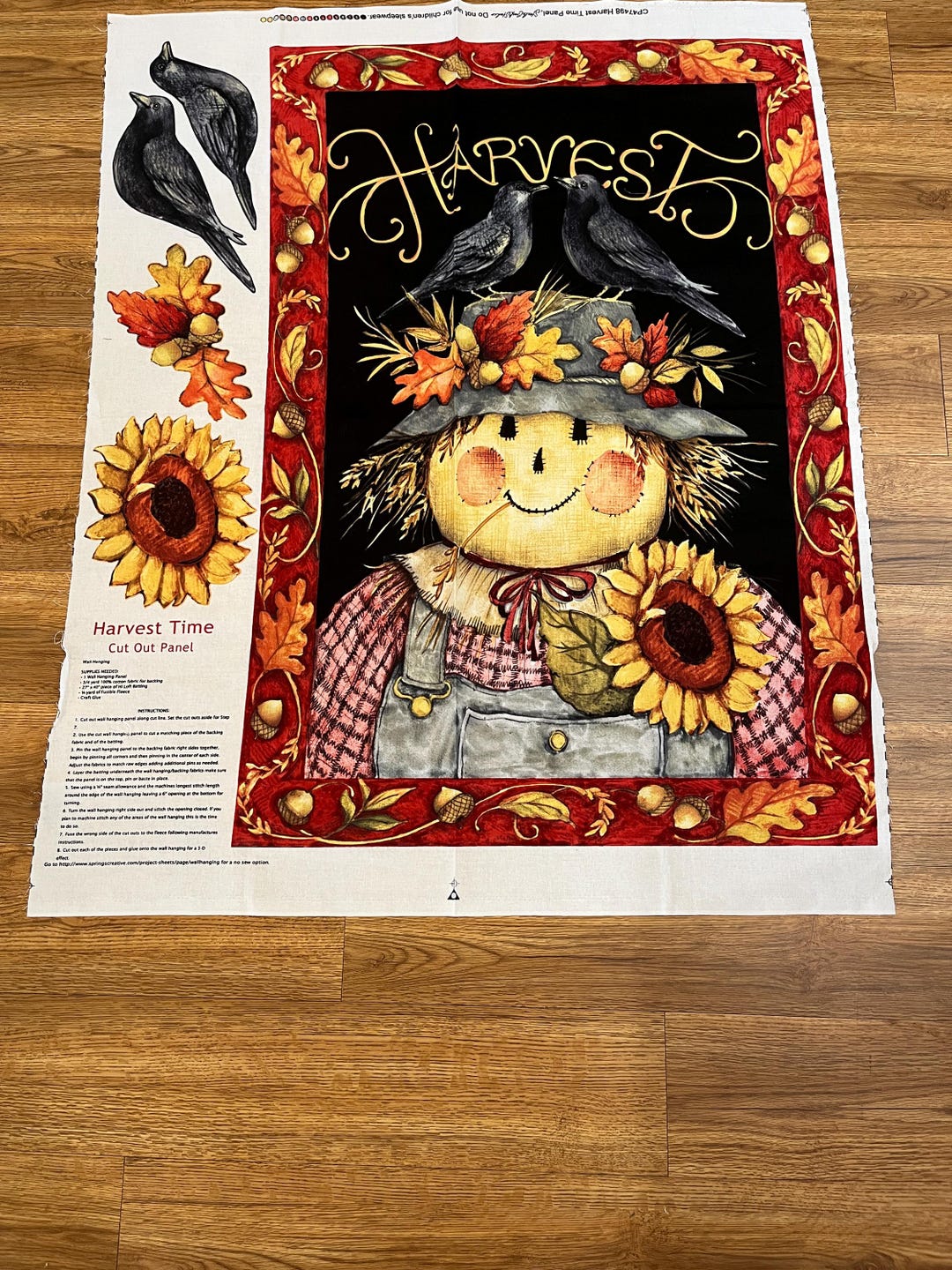 Harvest Time, Fall Fabric Panel, Scarecrow, Sunflower, Fall Leaves on ...