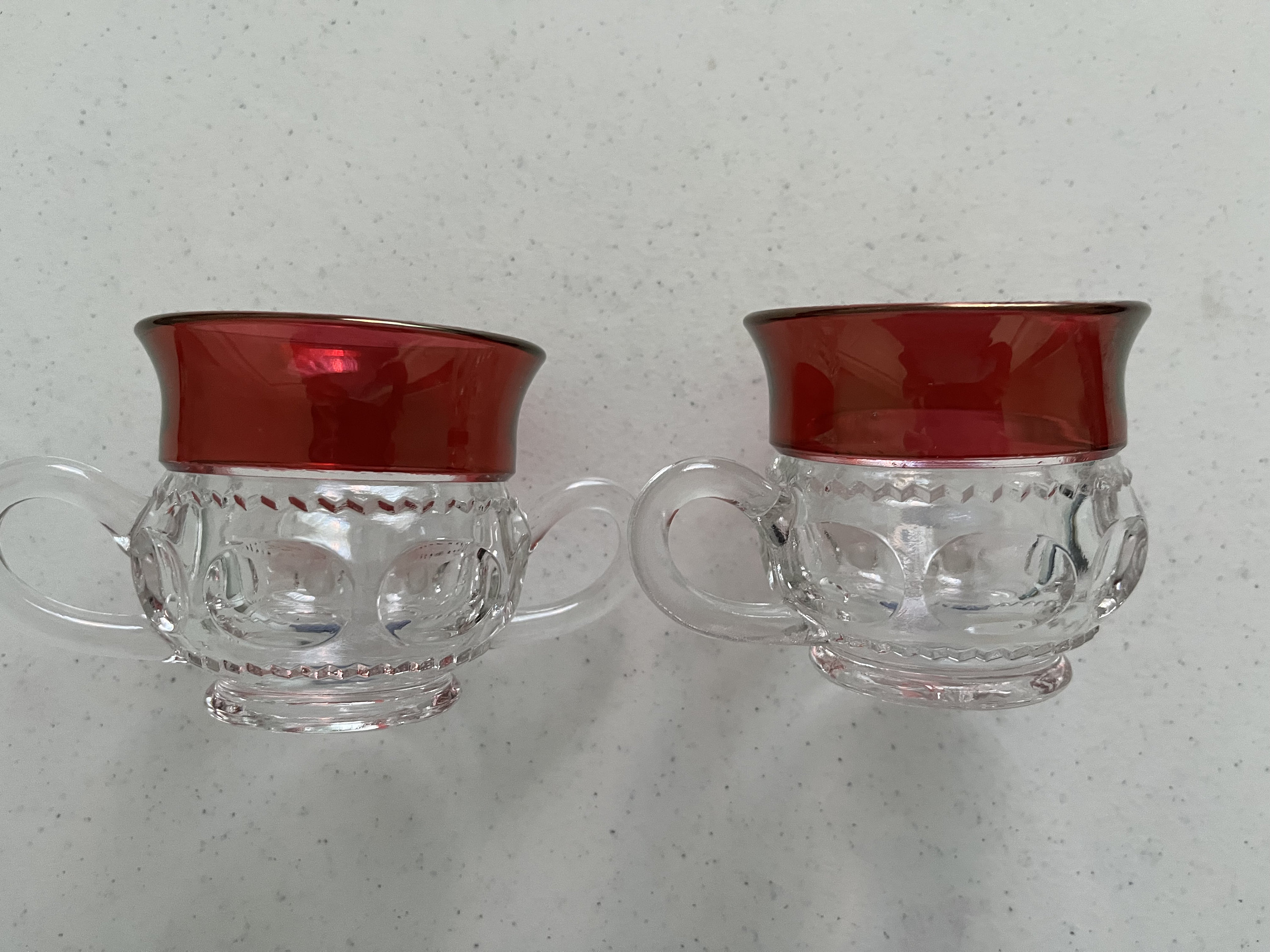 Ruby Flash Kings Crown Creamer and Sugar, Thumbprint, Vintage Glassware ...