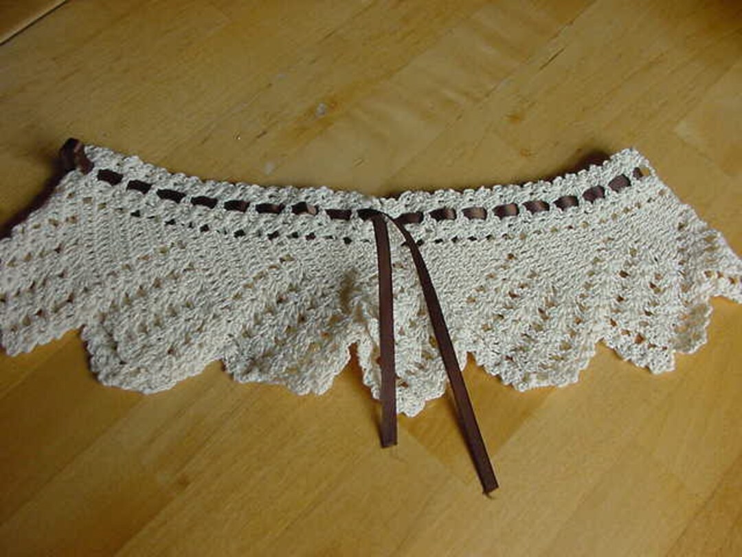 Lovely Crocheted Collar, Ribbon Tie, Ecru With Dark Brown Ribbon - Etsy