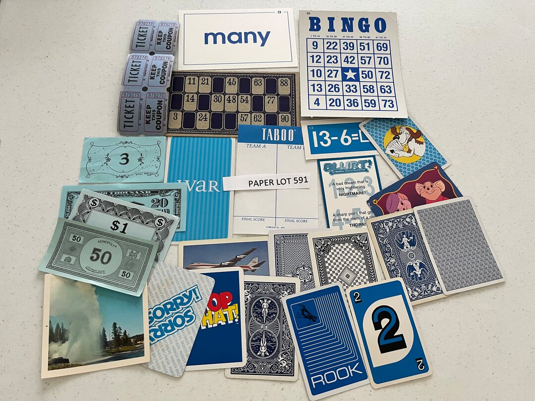 25 Blue Ephemera Scrap Art Pack, Raffle Tickets, Game Cards, Play Money ...