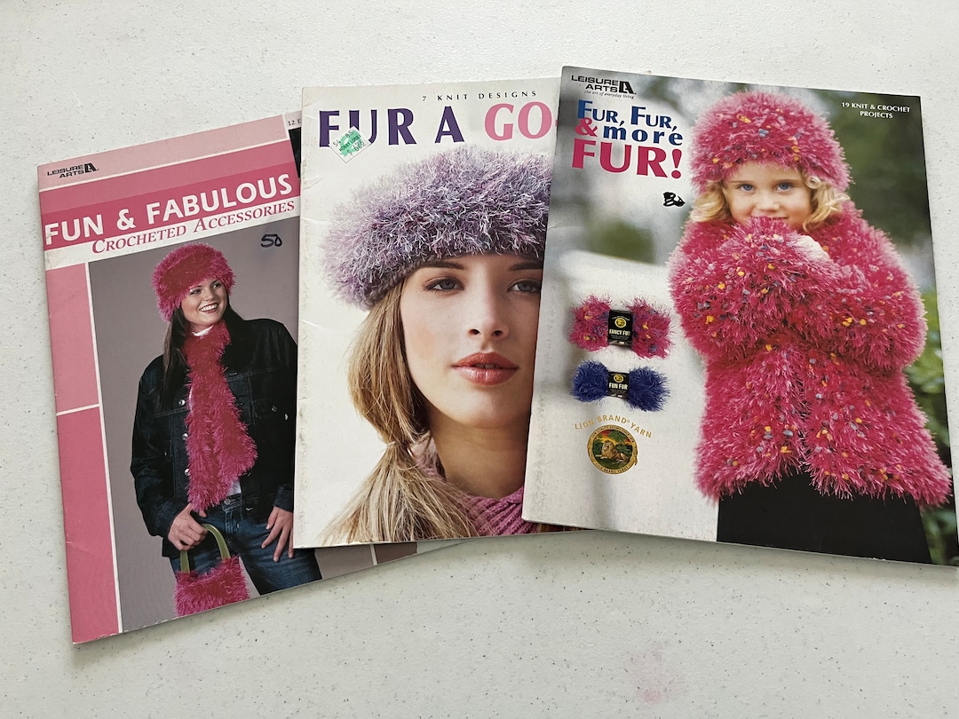 3 Fun and Fur Crocheted and Knit Books, Leisure Arts 3774, 4376, 3688 ...
