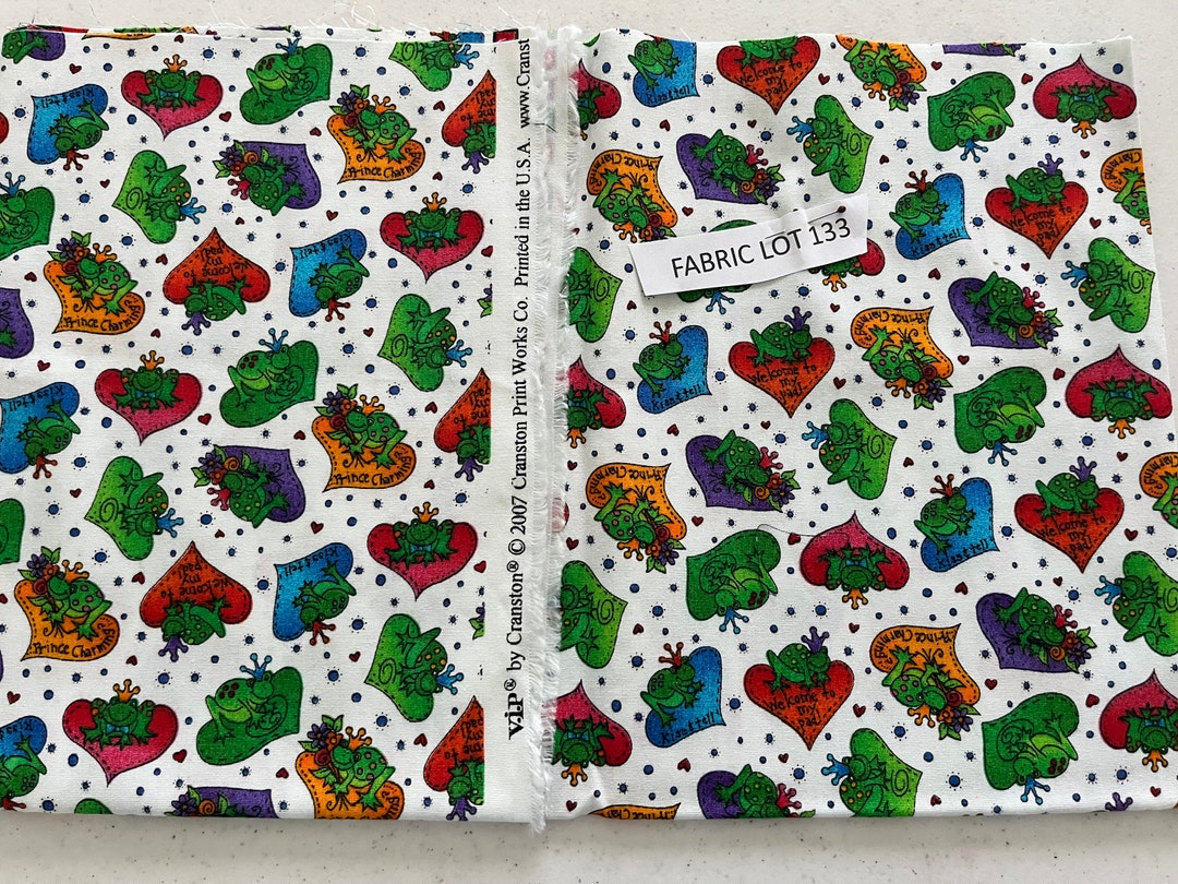 2007 Prince Charming Frog Toad Fabric, Multi Color Hearts on Toads ...