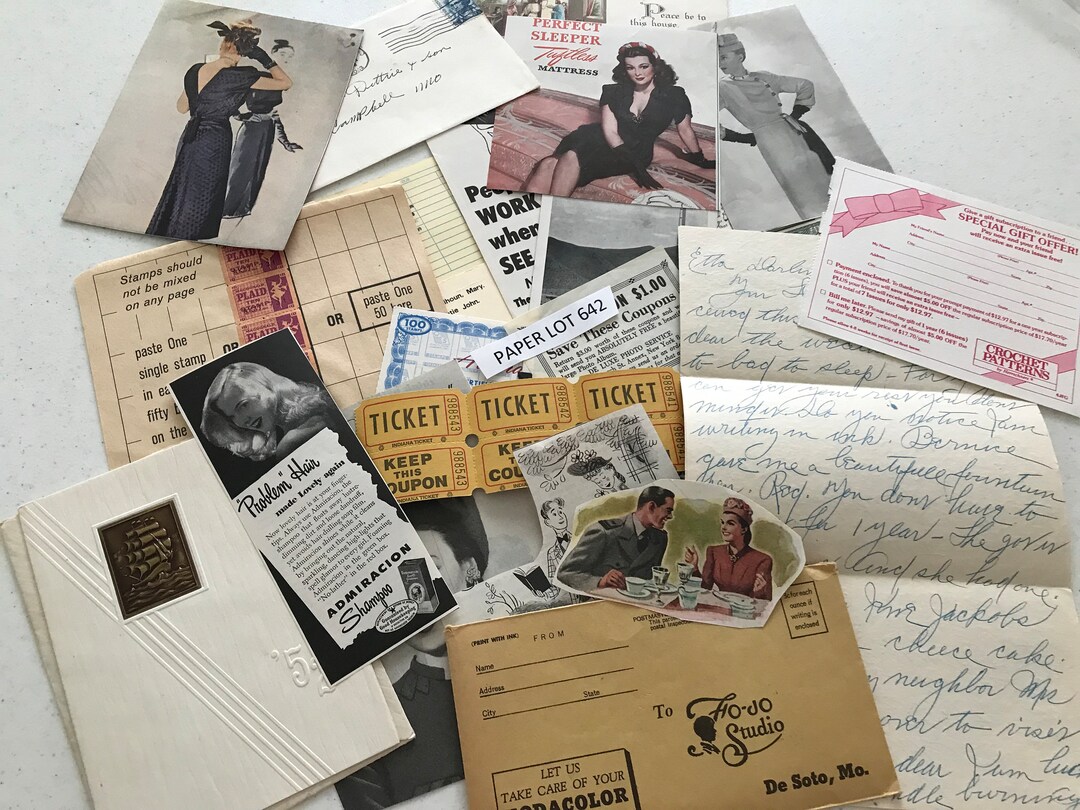 25 Piece Ephemera Scrap Pack, 1940s Magazine Ads/fashion, Handwritten ...
