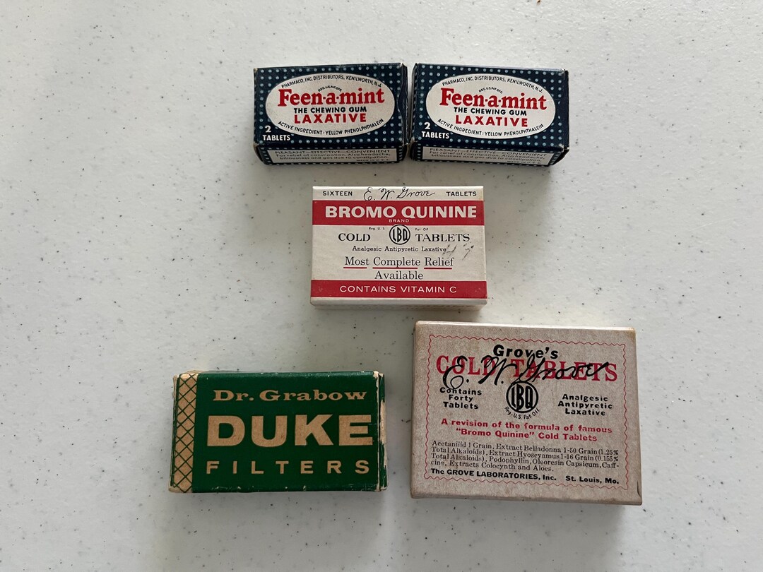 5 Vintage Pasteboard Boxes, Miniature, Medicine, Bromo Quinine, Dr ...