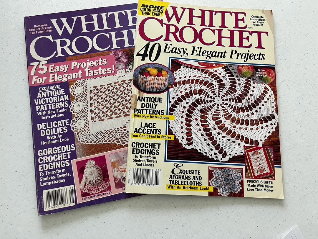 2 VINTAGE White Crochet Magazines, 1994, 1996, Wedding Accessories ...