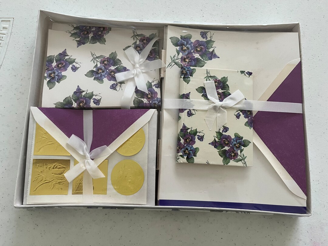 Vintage Box Stuart Hall Gift Set Stationery, Unopened, Purple Pansies ...
