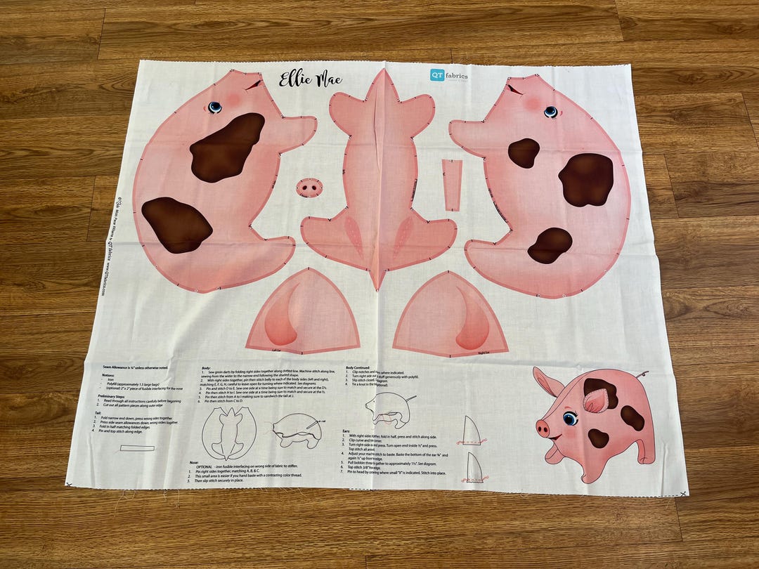 Ellie Mae Pig Fabric Panel, Stuffed Animal, Soft Sculpture, Micki Page ...