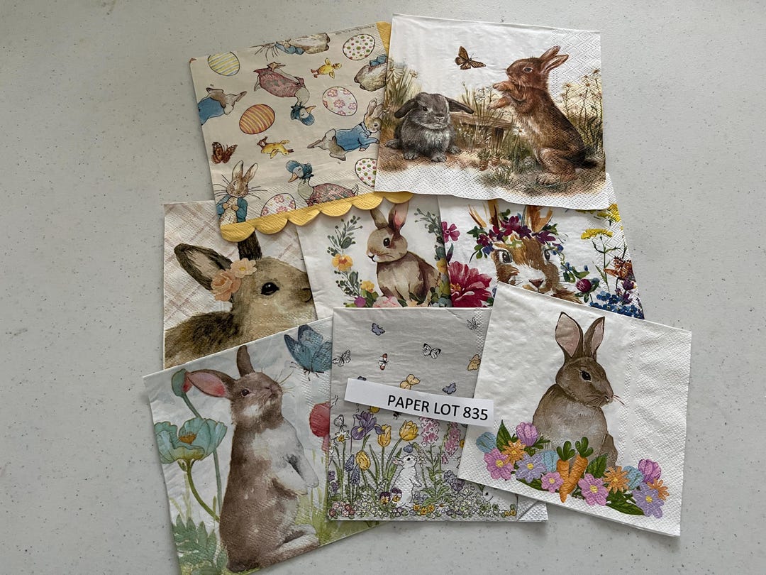 8 Spring Bunny Paper Napkins for Decoupage, Bunnies, Spring Flowers ...