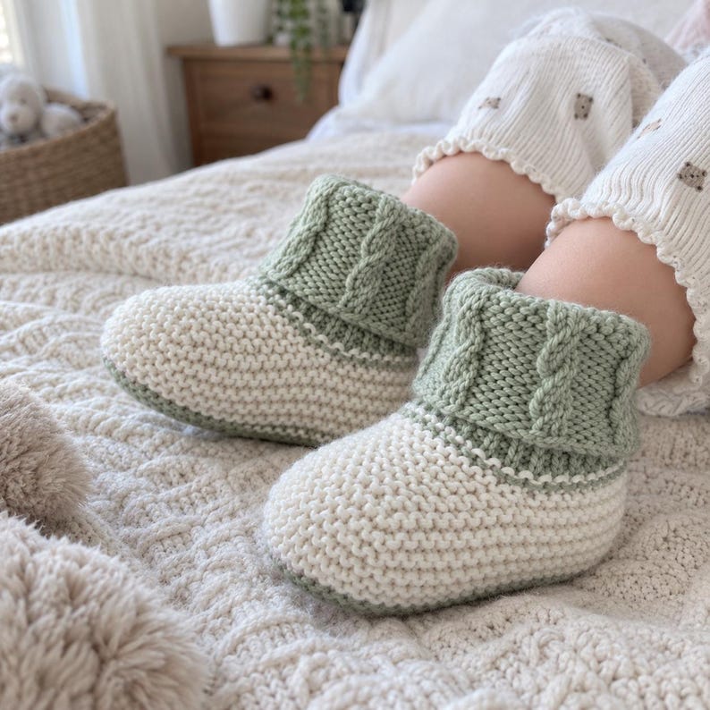 Baby Booties Knitting Pattern | Knit Baby Booties Pattern PDF | Mock ...