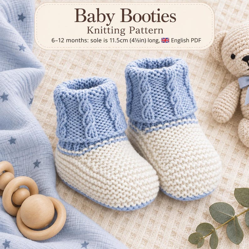 Baby Booties Knitting Pattern | Knit Baby Booties Pattern PDF | Mock ...