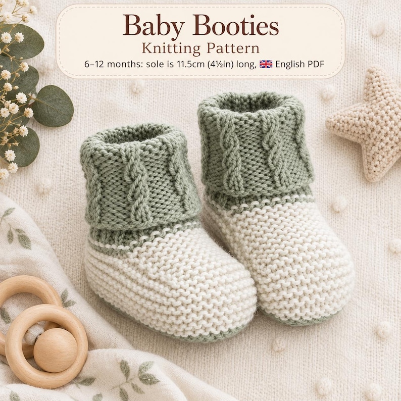 Baby Booties Knitting Pattern | Knit Baby Booties Pattern PDF | Mock ...