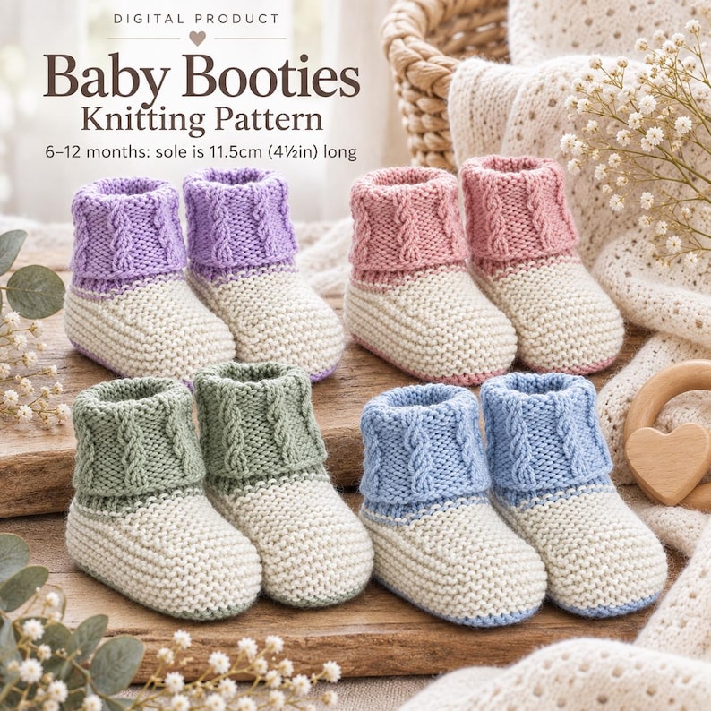 Baby Booties Knitting Pattern | Knit Baby Booties Pattern PDF | Mock ...