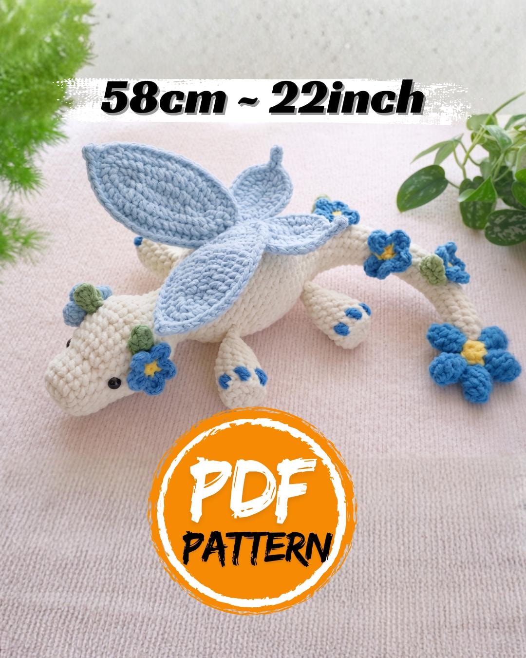 Floral Dragon Crochet Pattern, Amigurumi Toy, Low Sew PDF, 22.8 Inch ...