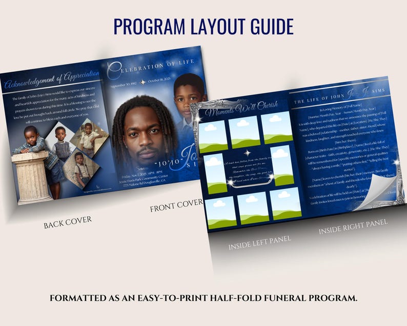 Editable Funeral Program Template | 4 Page Obituary Program ...