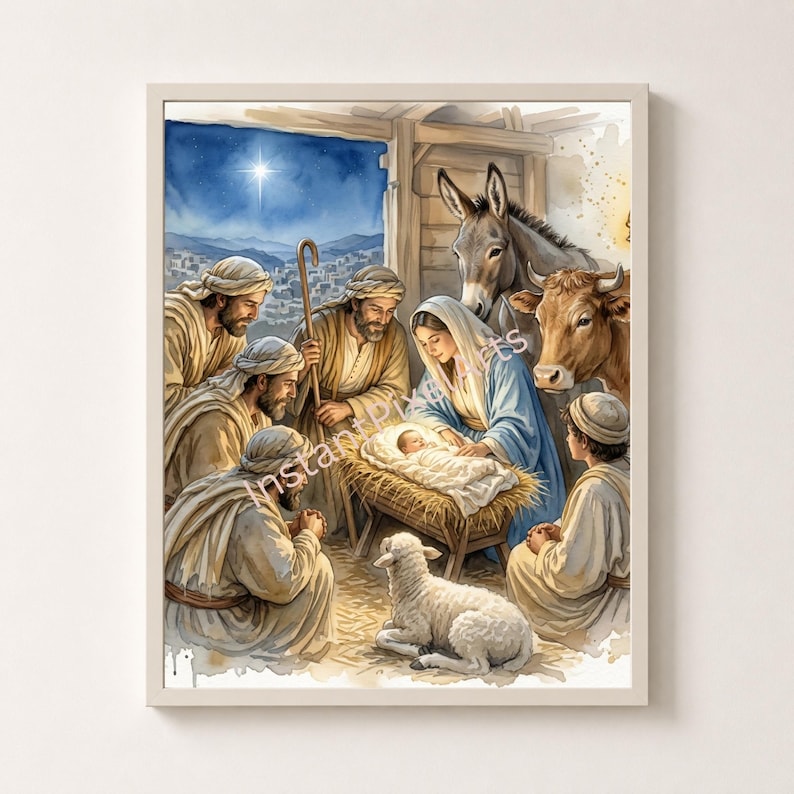 Nativity of Jesus Watercolor Printable, Christmas Christian Wall Art ...