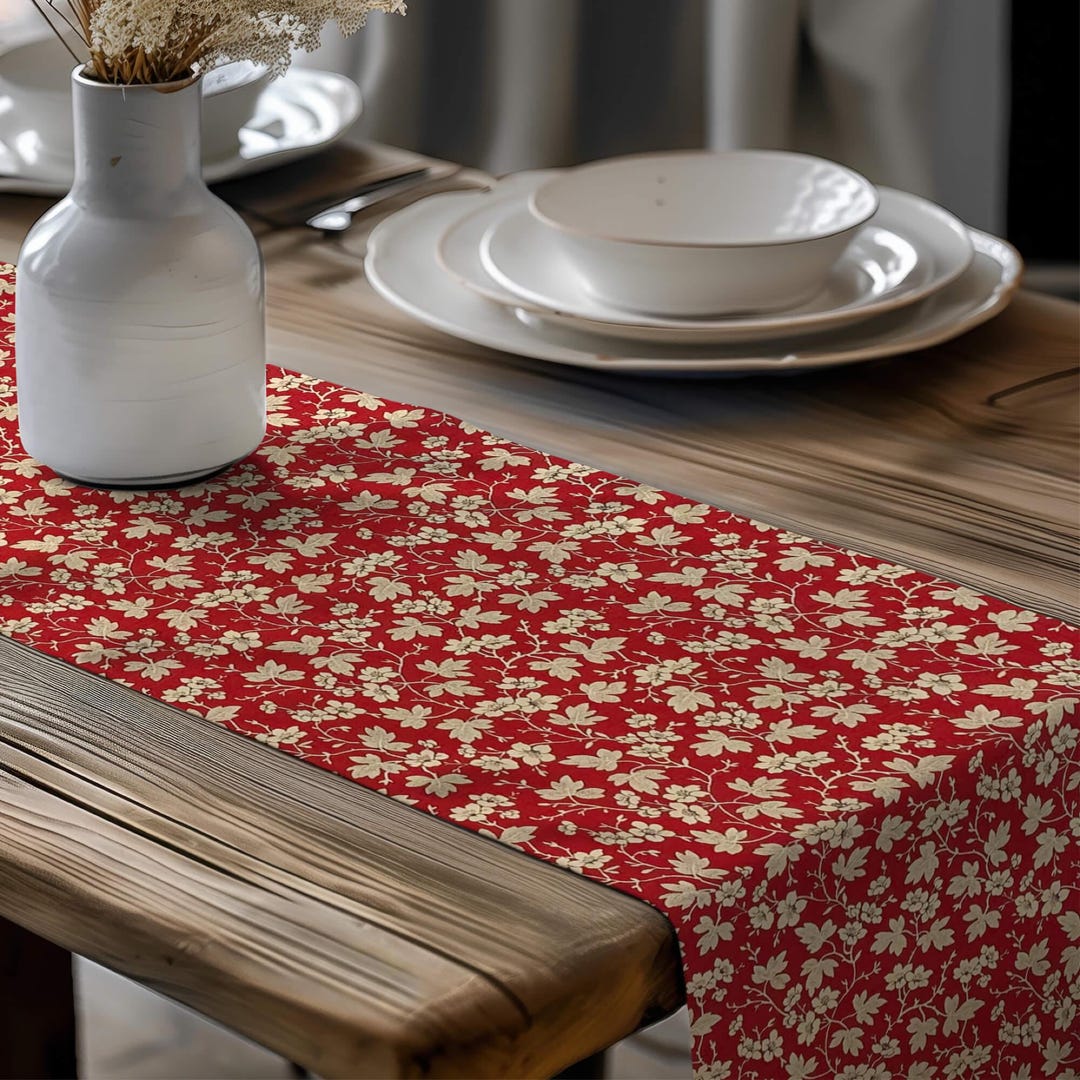 French Country Table Runners & Placemats – Gold Mignon Floral on Rouge ...