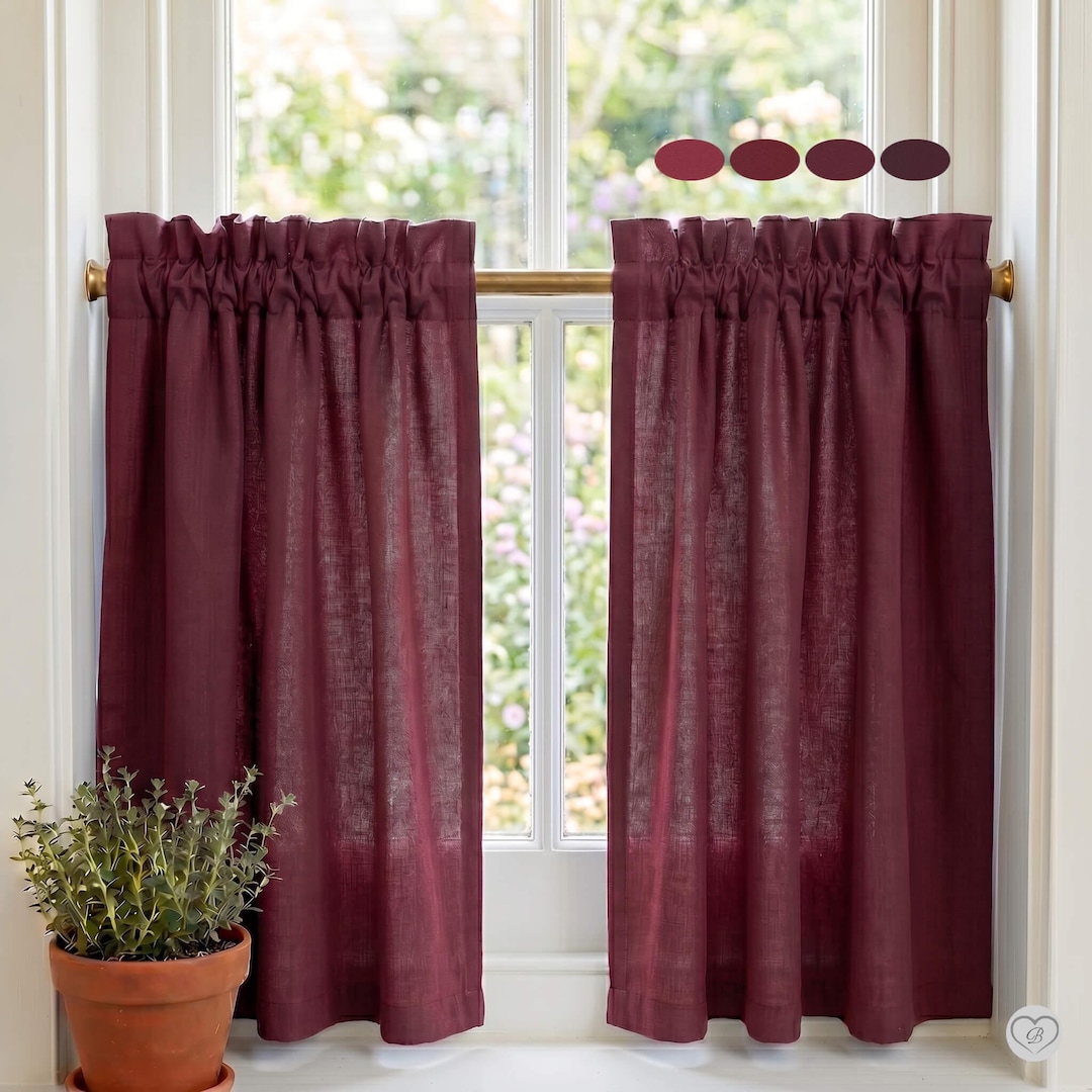 Burgundy Red Cotton Cafe Curtains, Custom Sizes - Etsy