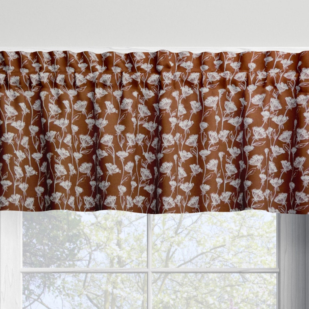 Rust Clay Color Floral Valances Cafe Curtains Queen Anne's Lace Flowers ...