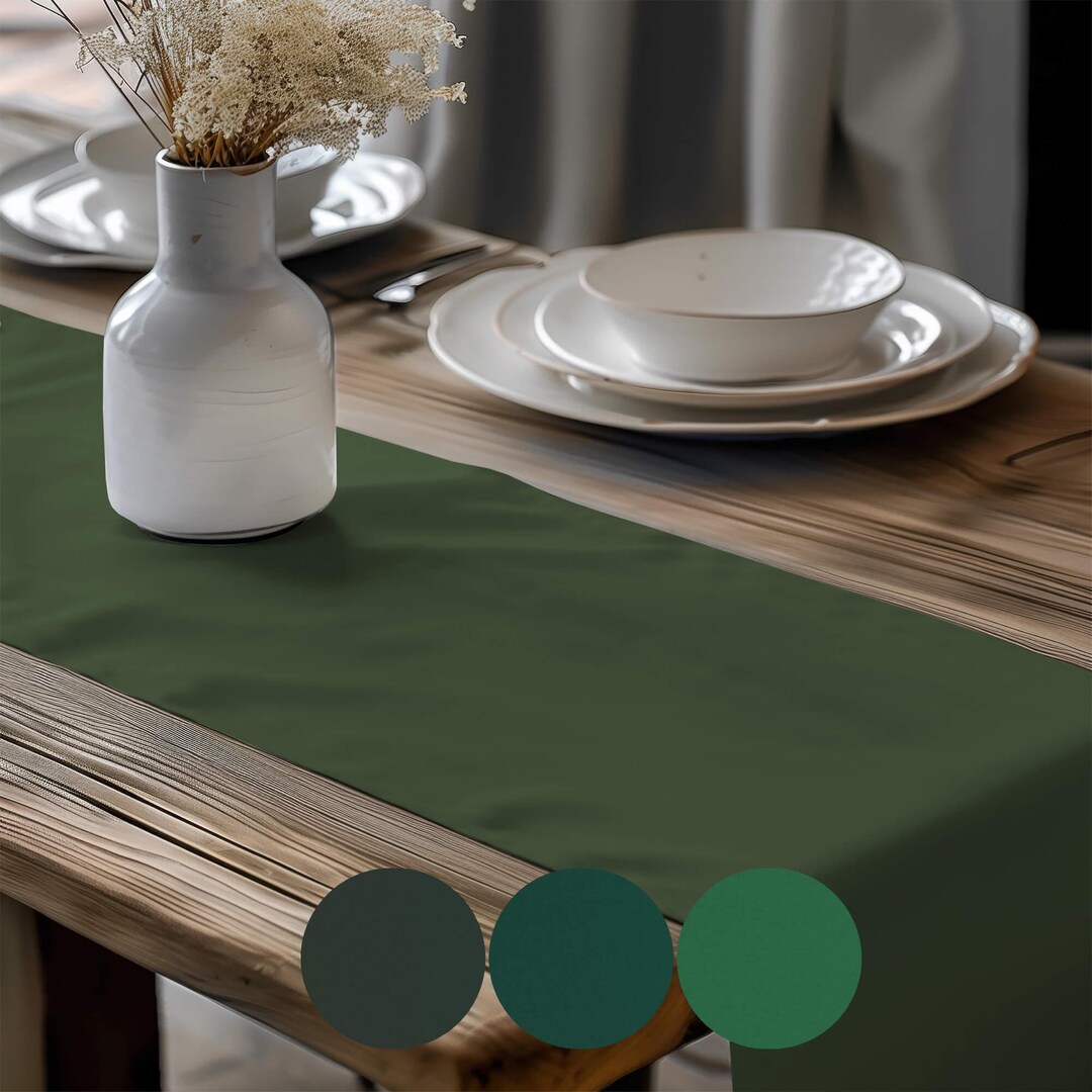 Dark Green Cotton Table Runner, Placemats, and Napkins - Etsy
