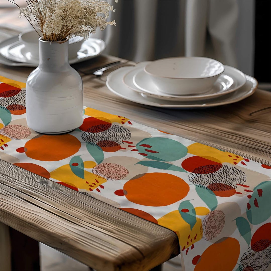 Modern Abstract Fruit Table Runner: Retro Citrus Print - Handmade USA ...