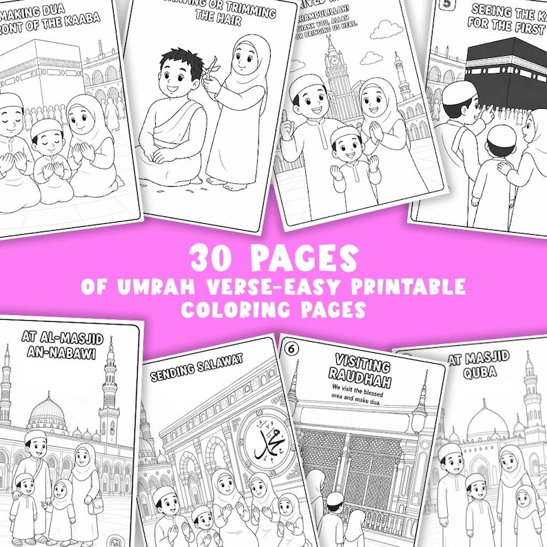 30 Umrah Coloring Pages for Muslim Kids | Islamic Learning Activity ...