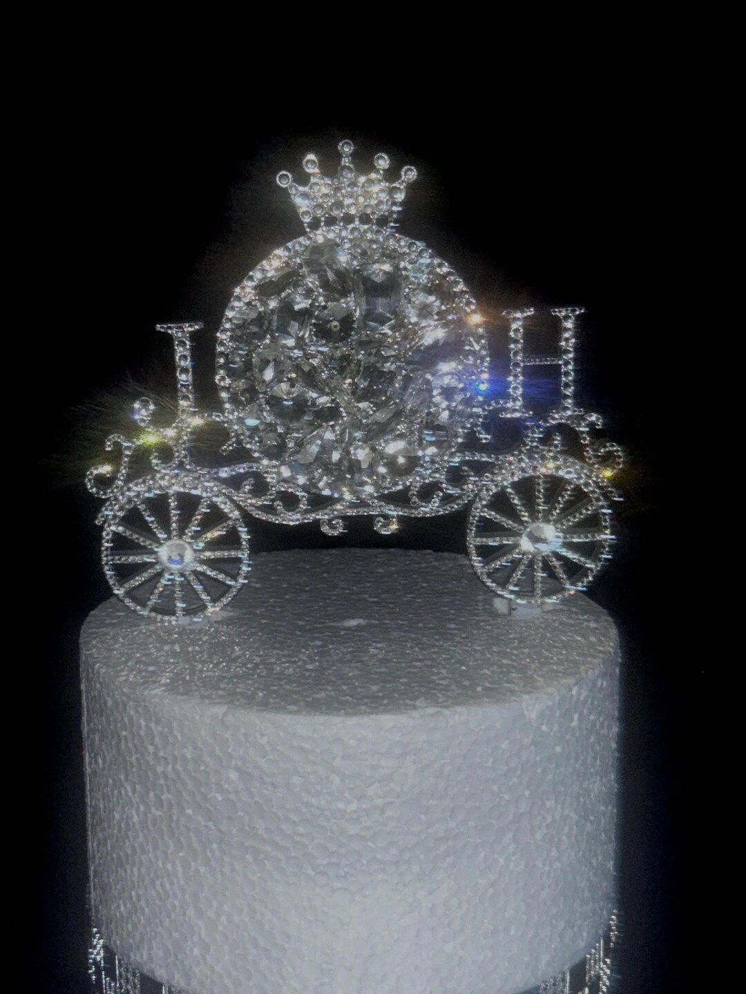 Personalised Carriage Cake Topper Monogram Initials Crystal Swarovski ...