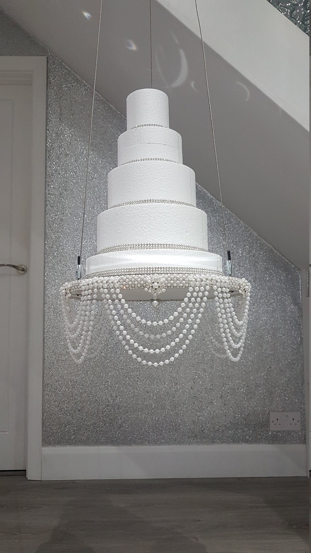 Suspended Cake Swing, Hanging Cake Stand ,pearl Drape and Crystal ...