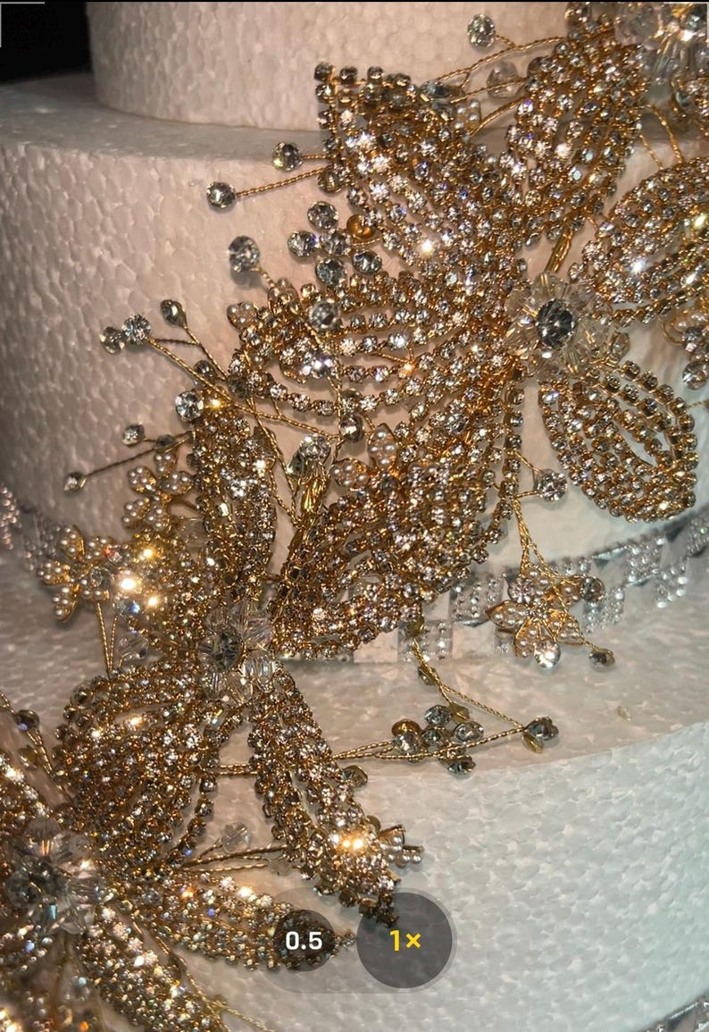 Gold Flower Cake Jewelery Rhinestone Wedding Cake Decoration - Etsy